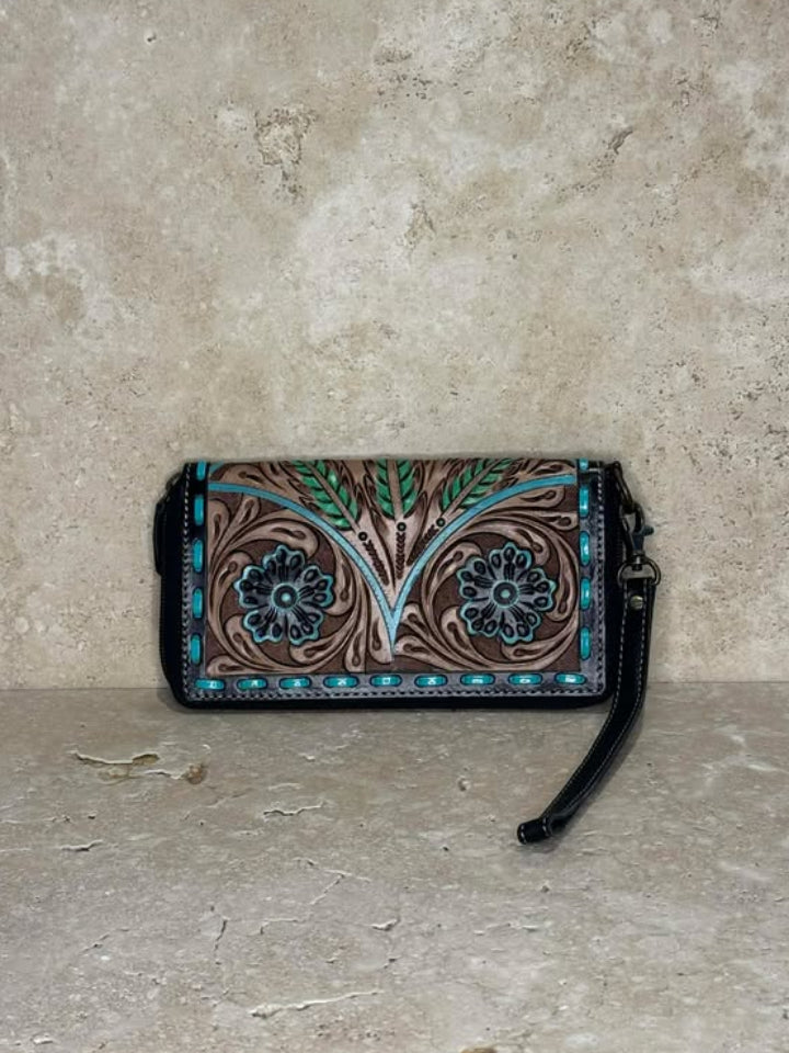 Floral Tooled Leather Wallet – Clay & Colour